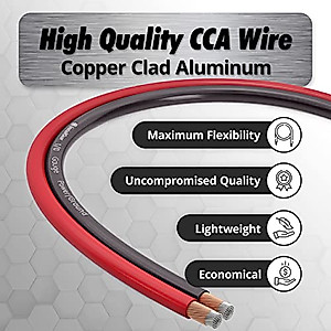 InstallGear 1/0 Gauge Wire (50ft) Copper Clad Aluminum CAA - Primary Automotive Wire, Car Amplifier Power & Ground Cable, Battery Cable, Car Audio Speaker Stereo, RV Trailer Wiring Welding Cable 1/0ga