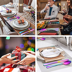 Rainbow Silverware Flatware Set for 8, 40 piece Stainless Steel Colorful Cutlery With Titanium Plated, Tableware Kitchen Eating Utensil Set Include Knife/Fork/Spoon, Mirror Polished, Dishwasher Safe