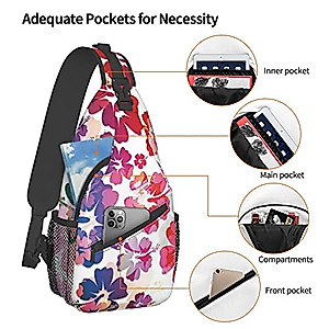 ASEELO Hawaiian Flower Print Crossbody Bag Sling Bag Multipurpose Travel Backpack For Men And Women