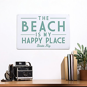 Lantern Press 12x18 Inch Metal Sign, Siesta Key, Florida, The Beach is My Happy Place, Simply Said