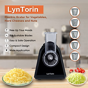 LynTorin Electric Cheese Grater, Electric Slicer/Shredder for Vegetable Fruits, One-Touch Control Electric Salad Maker Machine with 5 Attachments,Electric Vegetable Graters for Home Use