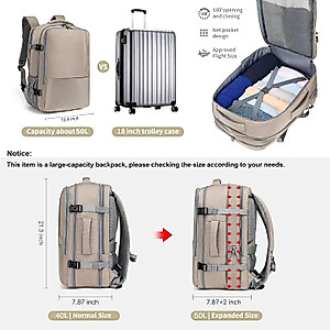 MOLNIA 50L Expandable Travel Backpack for Women Men, Carry On Travel Essentials, Flight Approved Fits 21 Inch Laptop Backpack, Waterproof Business Suitcase Weekender Backpack, Beige