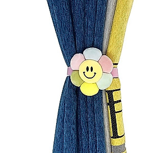 2Pack Cute Curtain Tiebacks, European Style Sunflower Drape Tie Backs, Decorative Drape Tie Backs Holdback Holder for Baby Kid Girls Living Room Window Draperies for Christmas Home Holiday Décor