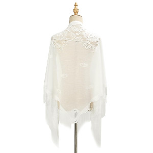 LMVERNA Women's Triangle Floral Scarf Shawl with Tassels, Soft Mesh Fringe Wraps for Wedding Evening Party Dresses