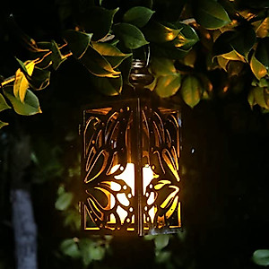 newvivid Solar Latern Outdoor LED Solar Garden Lights, Hanging Butterfly Lanterns Solar Powered with Handle Waterproof Flickering Flameless Candle Mission Lights for Table Patio Yard Pathway