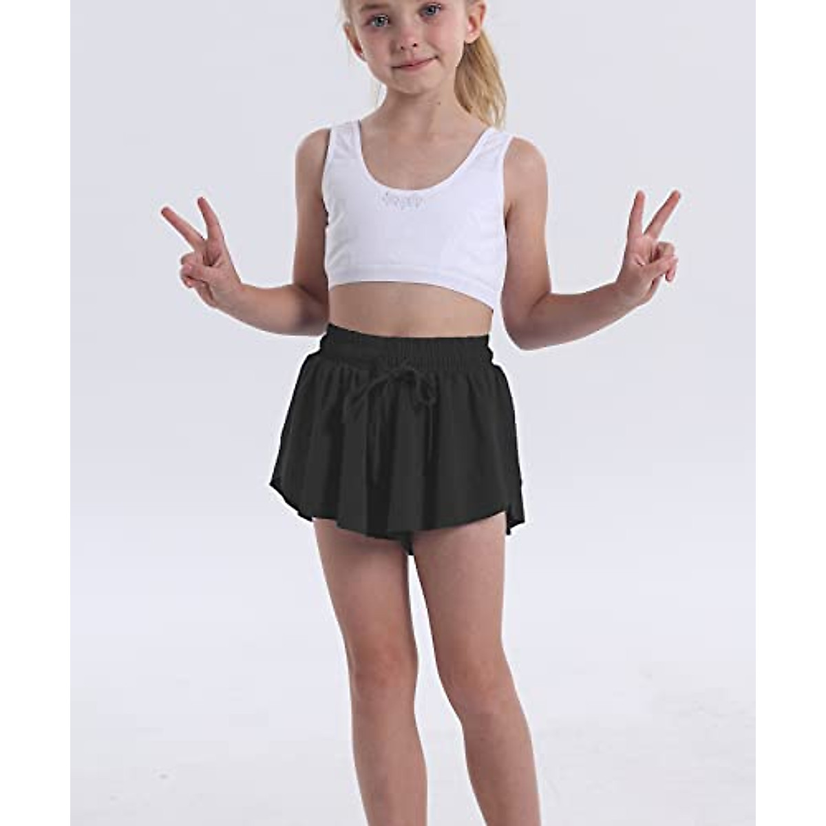 3 Pack Butterfly Flowy Shorts Skirts for Girls Tennis Cheer Stuff Athletic Preppy Running Sports Skirt for Teen Girls（Black, White, Rose red, M