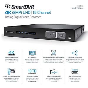 Amcrest 4K UltraHD 16 Channel AI DVR Security Camera System Recorder, 8MP Security DVR for Analog Security Cameras & Amcrest IP Cameras, AI Smart DVR, HDD & Cameras NOT Included (AMDV5116-I3)