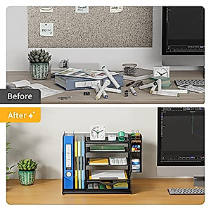 VIVSOL Black 5-Tier Desk Organizer with Pen Holder, Mesh File Folder Holders, Sliding Drawers for Office, School, Home