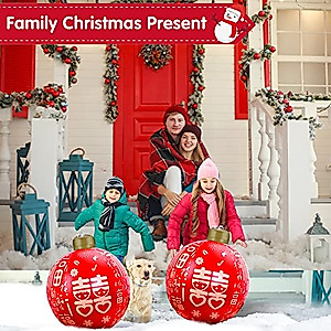 2PCS PVC Inflatable Christmas Ball, HRDJ 24 Inch Large Outdoor Christmas Inflatables Decorations Ball with Double Air Leak-Proof Design for Christmas Yard Home Patio & Pool Decor