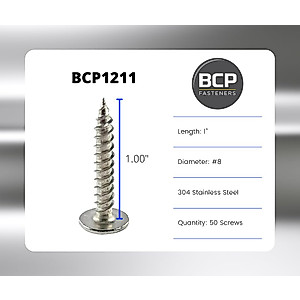 50 Qty #8 x 1" 304 Stainless Steel Phillips Modified Truss Head Wood Screws (BCP1211)