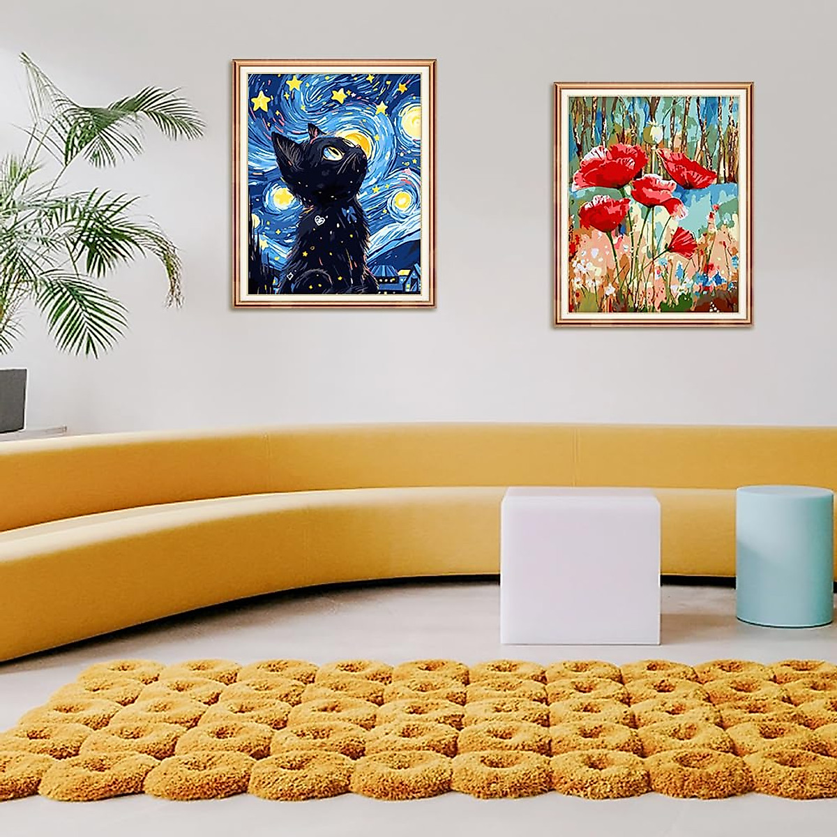 Yunnuo Paint by Numbers for Adults Black Cat, Paint by Numbers kit on Canvas for Beginners, Starry Night Oil Painting Set Craft Supplies, 3 Paintbrushes and Acrylic Paint 16x20 Inch