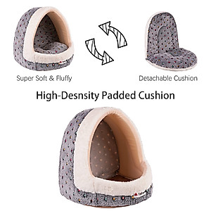 Tofern Dog Beds for Small Dog Cats Colorful Dots Pattern Striped Cute Fleece Warm Washable Igloo Pet Bed with Removable Cover