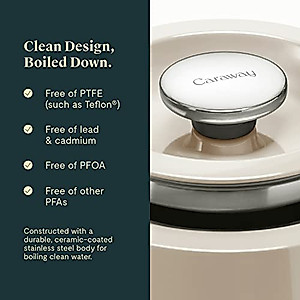 Caraway 2 Quart Whistling Tea Kettle - Durable Stainless Steel Tea Pot - Fast Boiling, Stovetop Agnostic - Non-Toxic, PTFE & PFOA Free - Includes Pot Holder - Cream