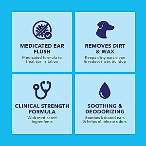 Vetnique Labs Oticbliss Ear Cleaner Wipes/Flushes for Dogs & Cats with Odor Control and Itch Relief Reduces Head Shaking - Clear The Ear (Ear Cleaning Flush, Medicated 4oz)