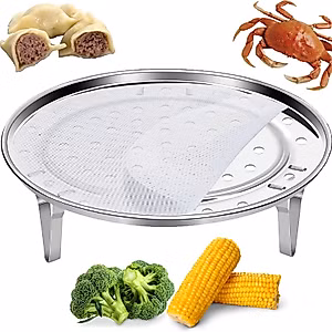 Round Steamer Rack 1pcs with Silicone Steamer Liners, Stainless Steel Food Steamer Basket with Removable Stand for Steamer Cooking, Instant Pot Steamer Basket for Vegetables Dumplings fish and Seafood (Round-6.9inch/17.5cm)