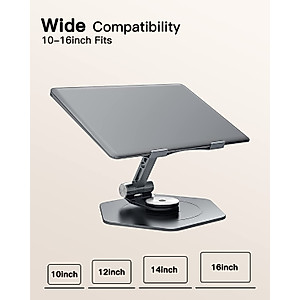 SOJUNER Swivel Adjustable Laptop Stand, 360° Rotating of Aluminum Laptop Stand for Desk, Laptop Riser with Mechanical Sound, Laptop Computer Stand Compatible with 10-16 inch Laptop, Gray