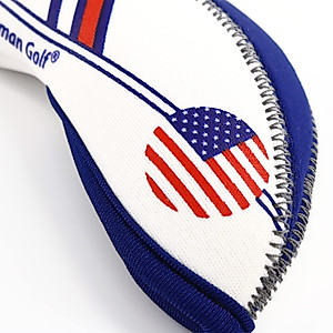 Craftsman Golf Wider Openings US Flag Neoprene Golf Club Head Cover Wedge Iron Protective Headcover for Most Brand Standard Iron Heads (White & Blue,wider opening)
