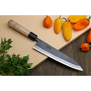 Yoshihiro Kurouchi Black-Forged Blue Steel #2 Stainless Clad Japanese Gyuto Chef Knife Kaede Handle (7"(180mm) & No Saya)