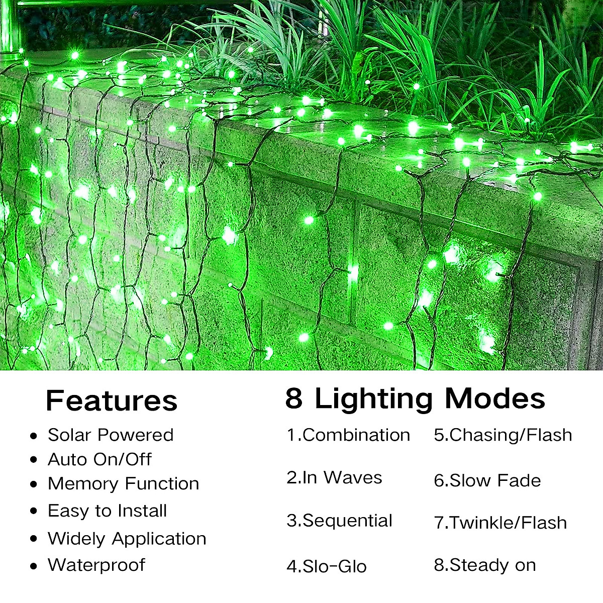 Joomer Green Solar String Lights, 105ft 300 LED 8 Modes Outdoor String Lights Waterproof Fairy Tree Lights for Garden, Patio, Fence, Balcony, Outdoors