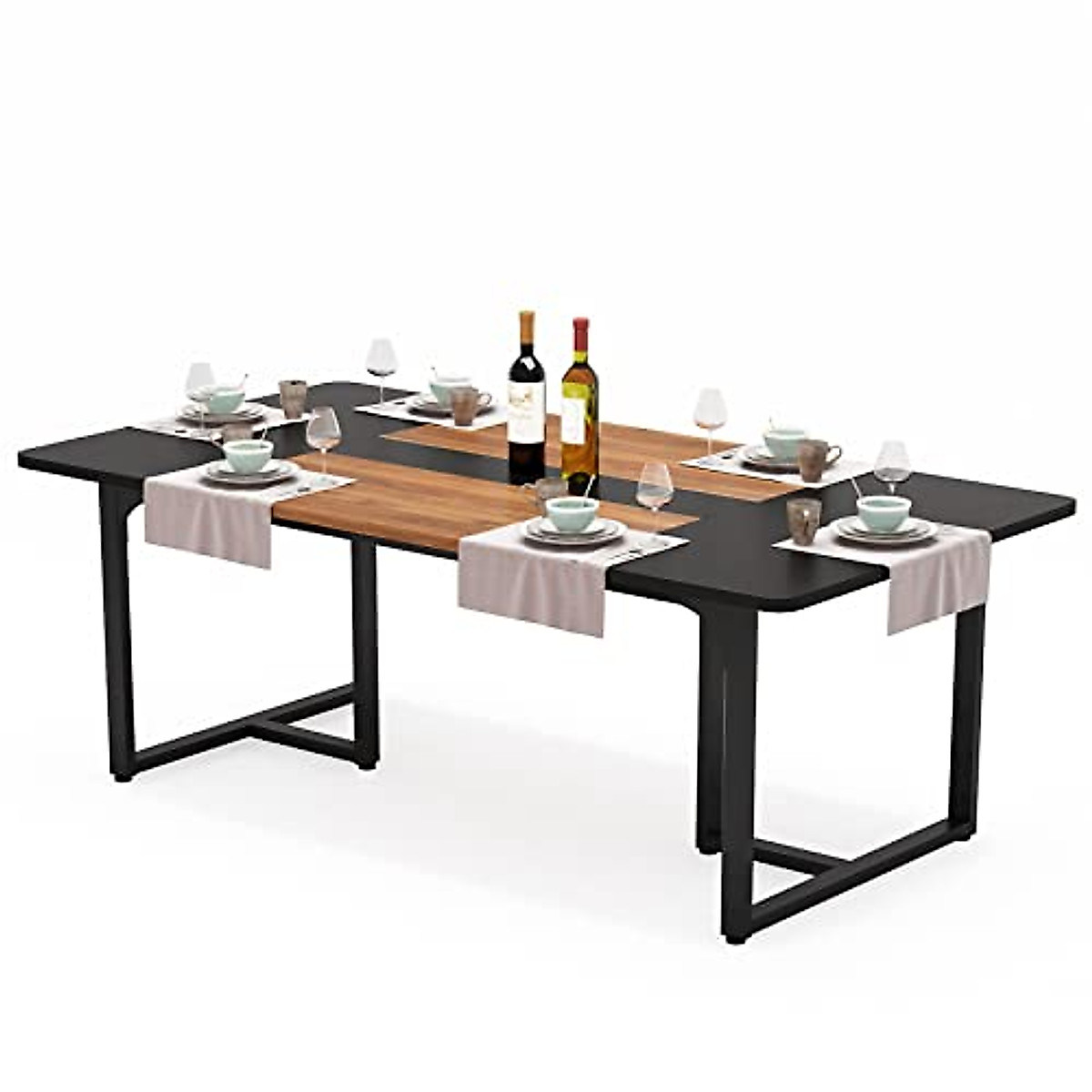 Tribesigns 70.87‘’ Dining Table, Industrial Kitchen Table for 8 Person, Rectangular Dinner Table with Strong Metal Frame, Wooden Large Long Dining Room Table for Big Family