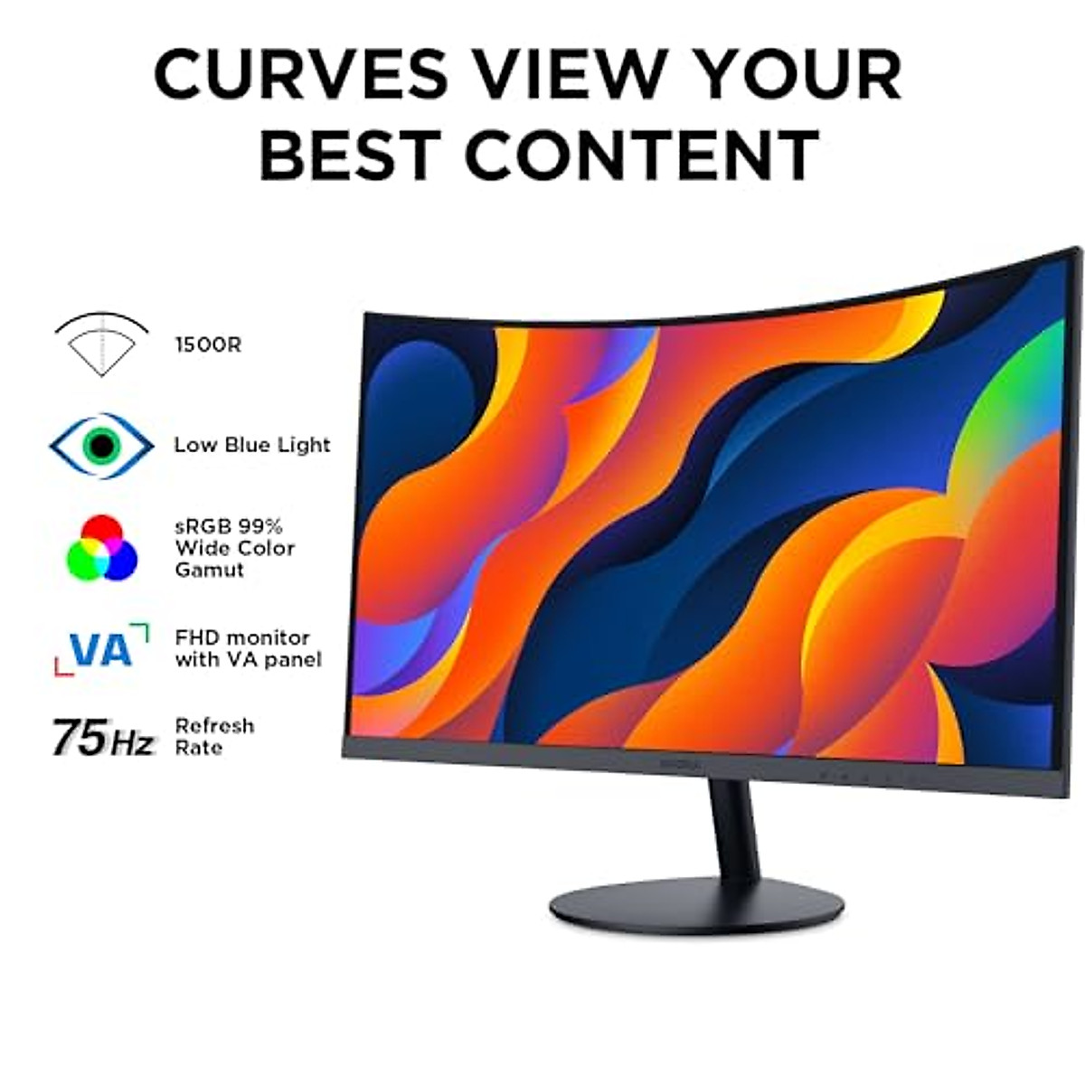 KOORUI 24-Inch Curved Computer Monitor- Full HD 1080P 60Hz Gaming Monitor 1800R LCD Monitor HDMI VGA, Tilt Adjustment, Eye Care, Black 24N5C