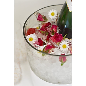 Mud Pie Glass Ice Bucket, Clear/White, Bucket 8" x 7" Dia | Tongs 6.75"