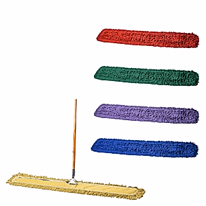 48 Inch Yellow Dust Mop with Wood Handle and 48 Inch Dust Mop Refill Bundle - 1 Mop Sets and 4 Refills