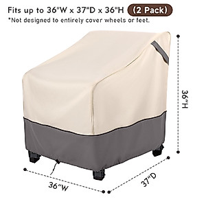 Bestalent Patio Furniture Covers Waterproof, Outdoor Chair Covers 2 Pack Clearance, Lawn Deep Seat Cover, Fits up to 36W × 37D × 36H inches (Beige/Grey)