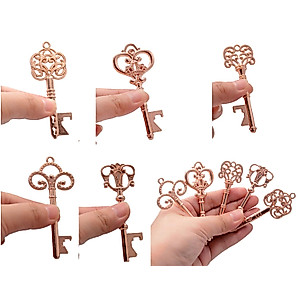 50pcs Rose Gold Skeleton Key Beer Bottle Opener With 100 Pcs Thank You Card and 98 Feet Hemp Rope for Wedding Party Favors