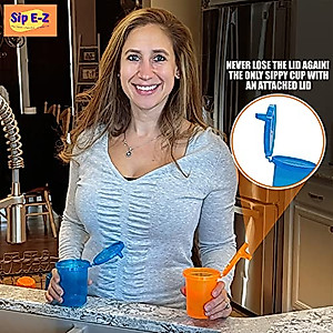 EJA Designs Sippy Cup for 1 Year Old and Toddlers with Attached Lid - Spill Proof, Stackable, Dishwasher Safe - 10 Oz, 4 Count - Never Lose a Lid Again - Baby Sippy Cups (Blue & Orange)