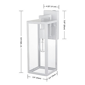 Globe Electric 44836 Bowery 1-Light Outdoor Indoor Wall Sconce, Matte White, Clear Glass Shade