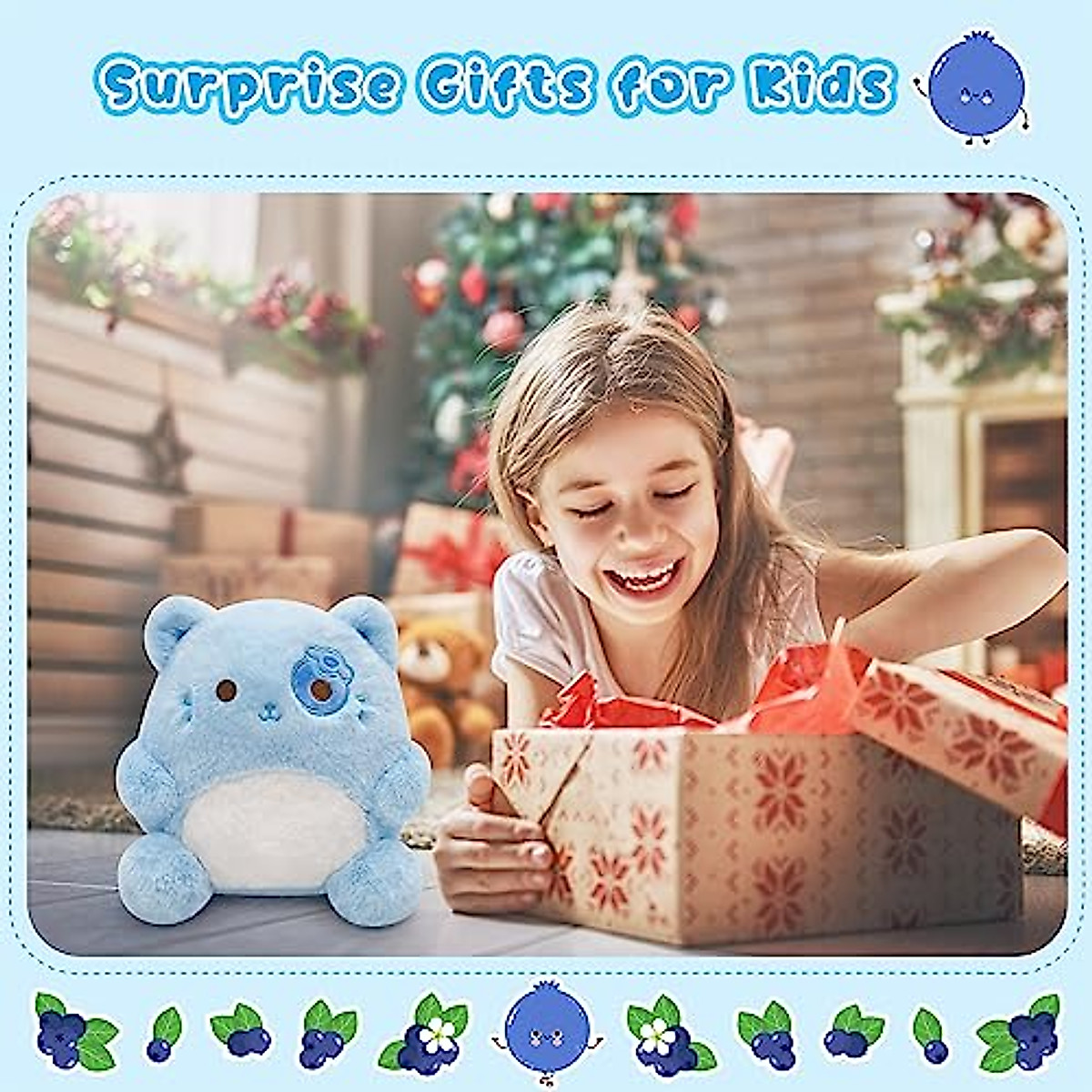 Leokawin Cat Stuffed Animal Blueberry Plush Pillow, Kawaii Blueberry Cat Plush Blueberry Stuffed Cat Plushies, Soft Cute Blueberry Plush Toy Gifts for Kids Boys Girls