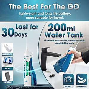 Water Dental Flosser Pick for Teeth: Nicwell 4 Modes Cordless Portable Rechargeable Oral Irrigator IPX7 Waterproof Cleaner Pik Deep Cleaning Flossing Pic Machine for Home Travel