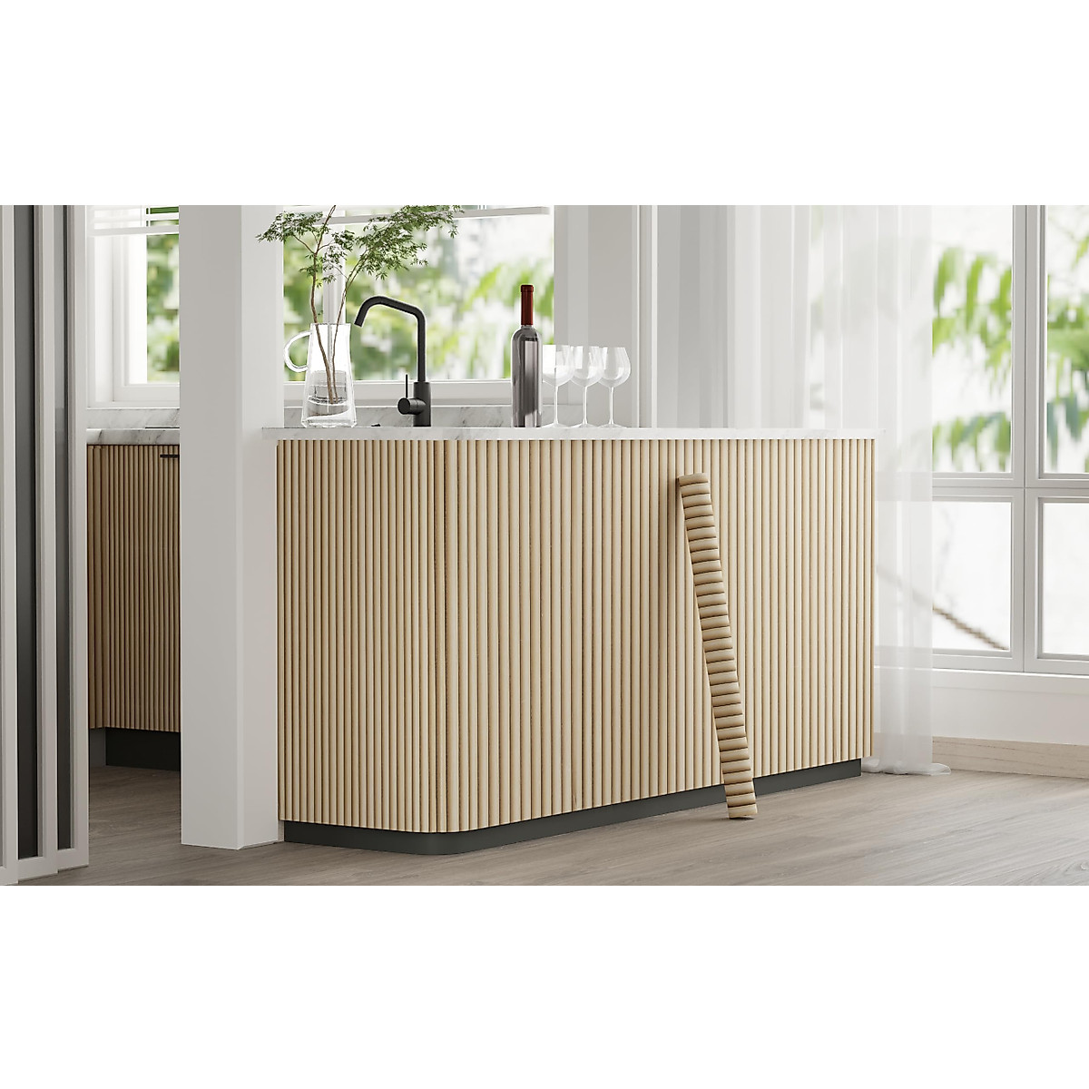 Oxdigi Wooden Slat Peel and Stick Wallpaper - Self-Adhesive Contact Paper with 3D Effect | Waterproof & Removable | PVC Contact Paper for Countertops & Cabinets | 11.8 in x 16.4 ft | Light Wood