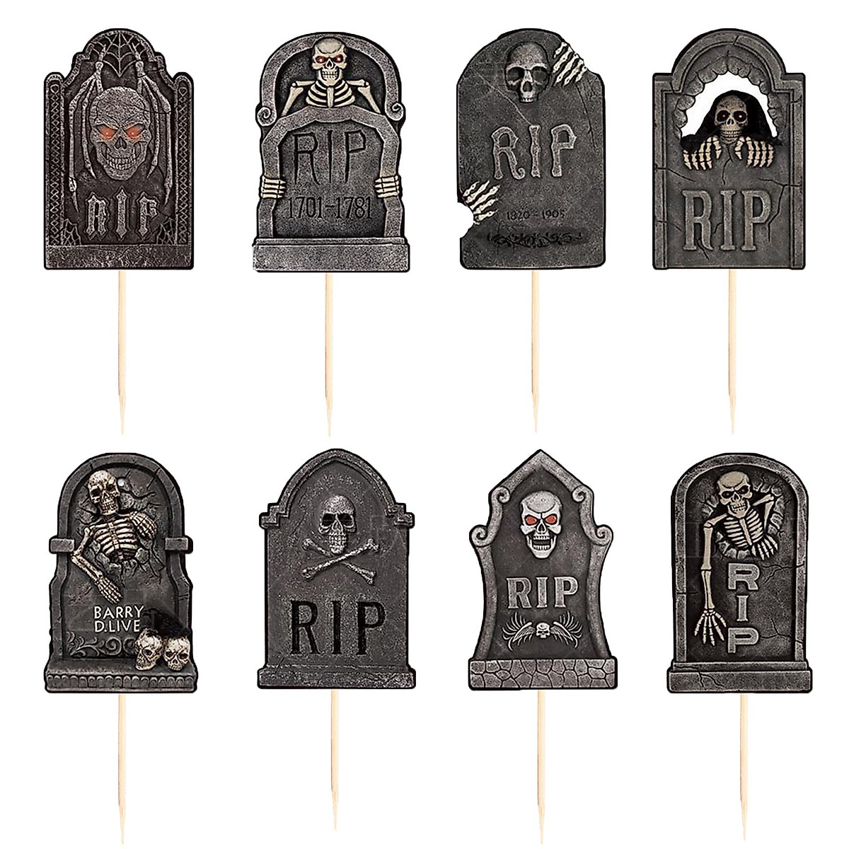 Halloween Cupcake Toppers Cake Decorations Tombstones Graveyard Cupcake Toppers with Novelty Mini Shovel Spoons for Halloween Party, Birthday Party Decoration Supplies 48 Pieces