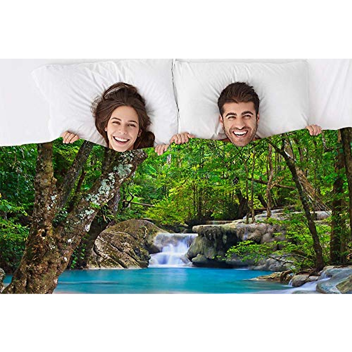 Beabes Waterfall Throw Blanket Deep Forest Green Trees Waterfall Flowing River Spring Nature Scene Cosy Throw Blanket Flannel Fleece for Bedroom Sofa Couch Car Deck Chair 60x80 Inch