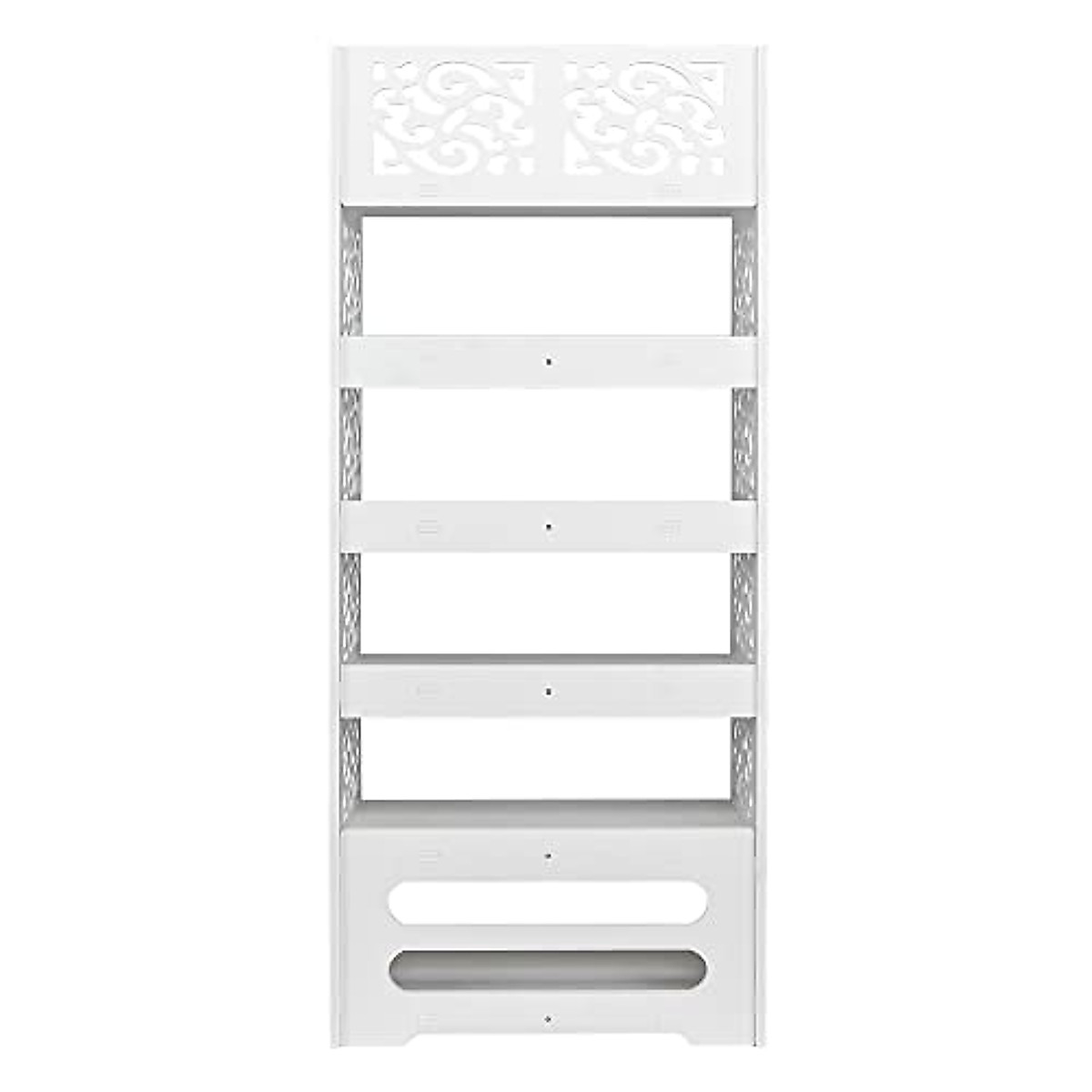 Stylish 6 Tier Wood-Plastic Shoe Rack Organizer with Carved Design - Elegant White Decorative Closet Shoe Storage Rack