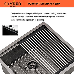 SOMRXO 20x18 Inch Undermount Workstation Bar Sink - 16-Gauge Gunmetal Black Stainless Steel, Single Bowl Compact Design for Outdoor, RV & Small Kitchens