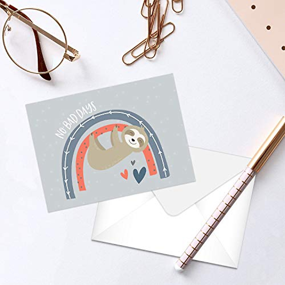 Canopy Street Encouragement Cards with Happy Rainbow and Sloth Design / 24 All Occasion Greeting Cards and Envelopes / 6 Cute Designs