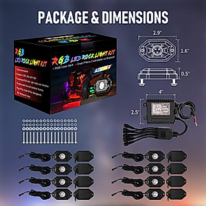 YCHOW-TECH RGB LED Rock Lights Kit, 8 Pods Multicolor Neon LED Light Kit with Bluetooth Control Music Mode, High Bright Multilcolor Waterproof IP68 Rock Light for Pickup Off Road RZR SUV ATV UTV Car
