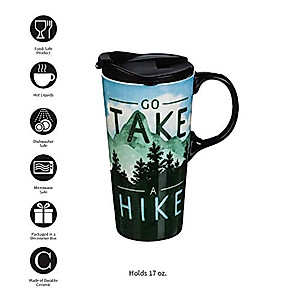 Cypress Home Go Take a Hike Ceramic Travel Cup - 5 x 7 x 4 Inches
