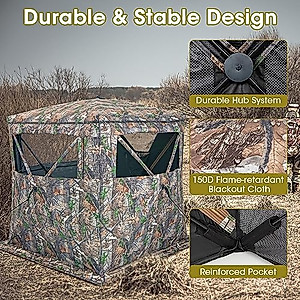 Tangkula Hunting Blind, 2-3 Person 270 Degree See Through Ground Blind with Silent Sliding Windows & Zippered Door, Portable Pop Up Deer Blind with Carrying Bag for Turkey & Deer Hunting