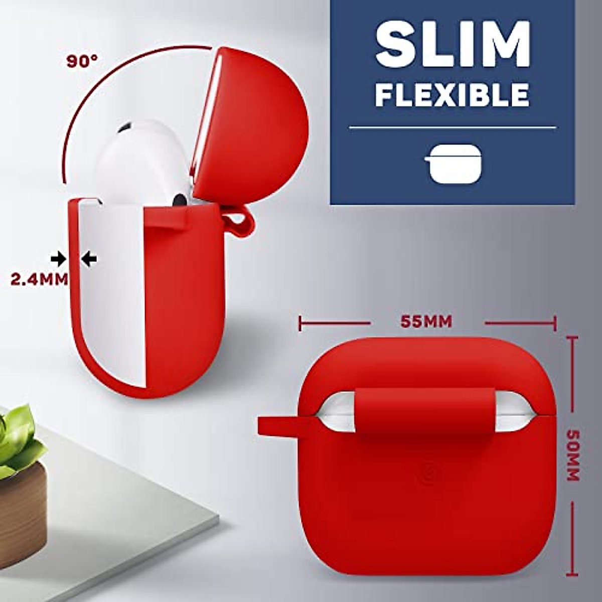 MILPROX AirPods 3 Case, Protective Skin Cover with Keychain [Visible Front LED] Shockproof Soft Slim Cases Accessories for AirPods 2021 3rd Generation Charging Case [2021 Release]-Red