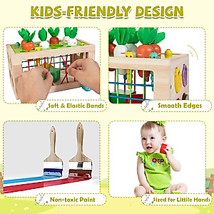 Winique Wooden Montessori Toys for 1 2 Year Old, 6-in-1 Baby Toys 12-18 Months Shape Sorter Educational Toys, 1st Birthday Christmas Easter Gift Sensory Toys Carrot Harvest Game