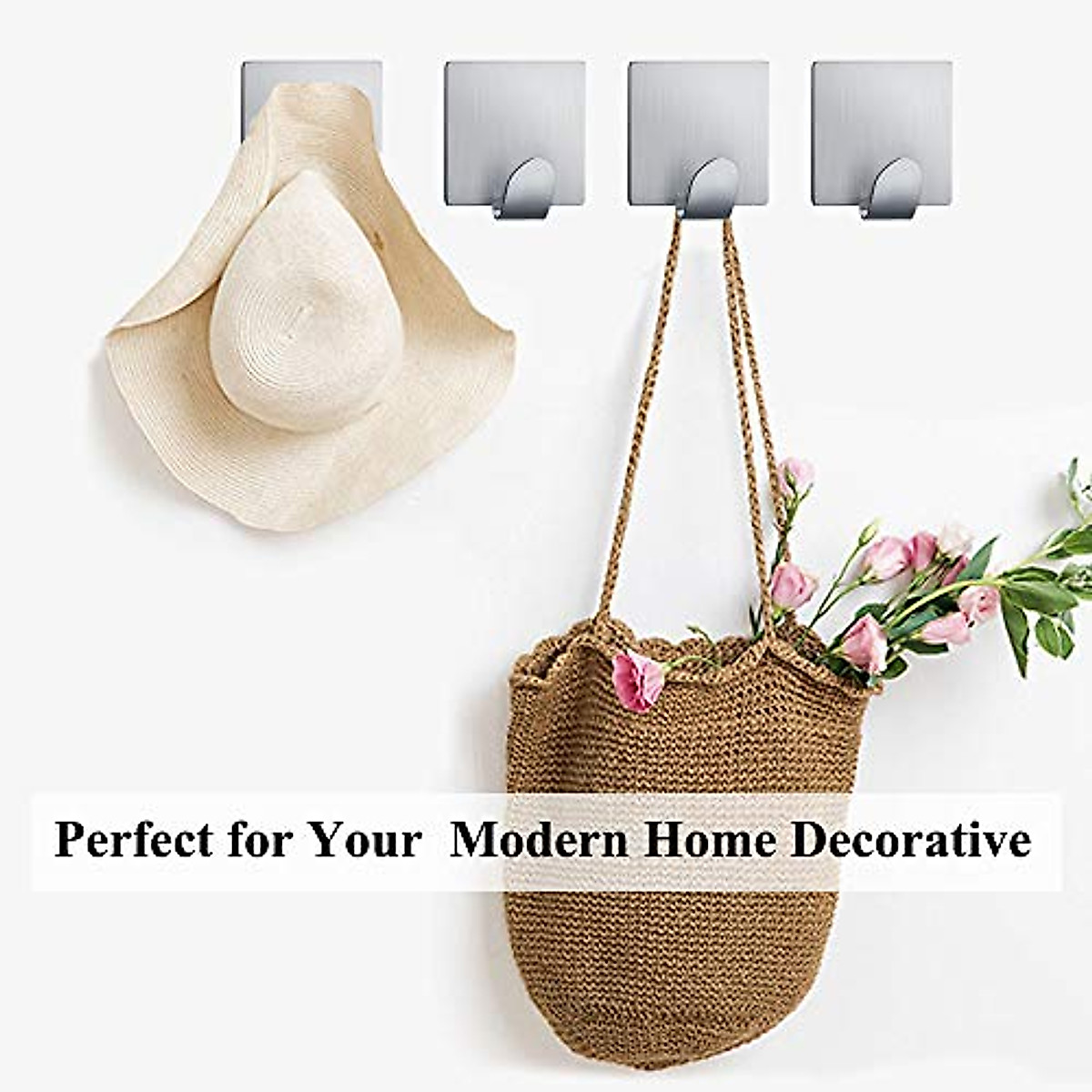 Fotosnow Wall Adhesive Hooks Heavy Duty Waterproof Stainless Steel Hooks for Hanging Coat, Hat Towel Robe-Bathroom and Bedroom-8 Packs