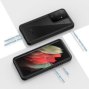 Lanhiem Samsung Galaxy S21 Ultra Case, IP68 Waterproof Dustproof Shockproof Case with Built-in Screen Protector, Full Body Heavy Duty Protective Cover for Galaxy S21 Ultra 5G 6.8 Inch, Black