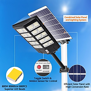 OOOLED Solar Street Lights Outdoor Waterproof 3000W 26000LM 6500K Super Bright White 800PCS LED Chips, Solar Flood Lights Outdoor Motion Sensor with Remote Control, Solar Lights for Outside Yard Patio