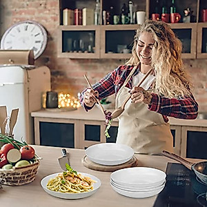 Cnyiyeci Pasta Bowls 30oz, Salad Plates 6 Packs 9” Large White Ceramic Serving Bowls Shallow for Noodles Salad oven Dishwasher Safe