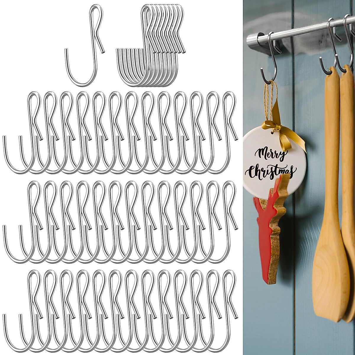Yaocom 120 Pcs 1.7 Stainless Steel S Hooks for Hanging Christmas Ornament S Hooks Silver Small S Shaped Hooks Metal Wire Display Hooks for Hanging Xmas Stockings Jewelry Kitchen Utensils