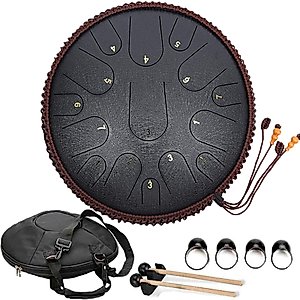 Steel Tongue Drum 15 Note 14 Inch Harmonic Tank Drum Handpan Drum Meditation Yoga Zen with Mallets Travel Bag for Beginner Music Lovers Gift (Color : Black)